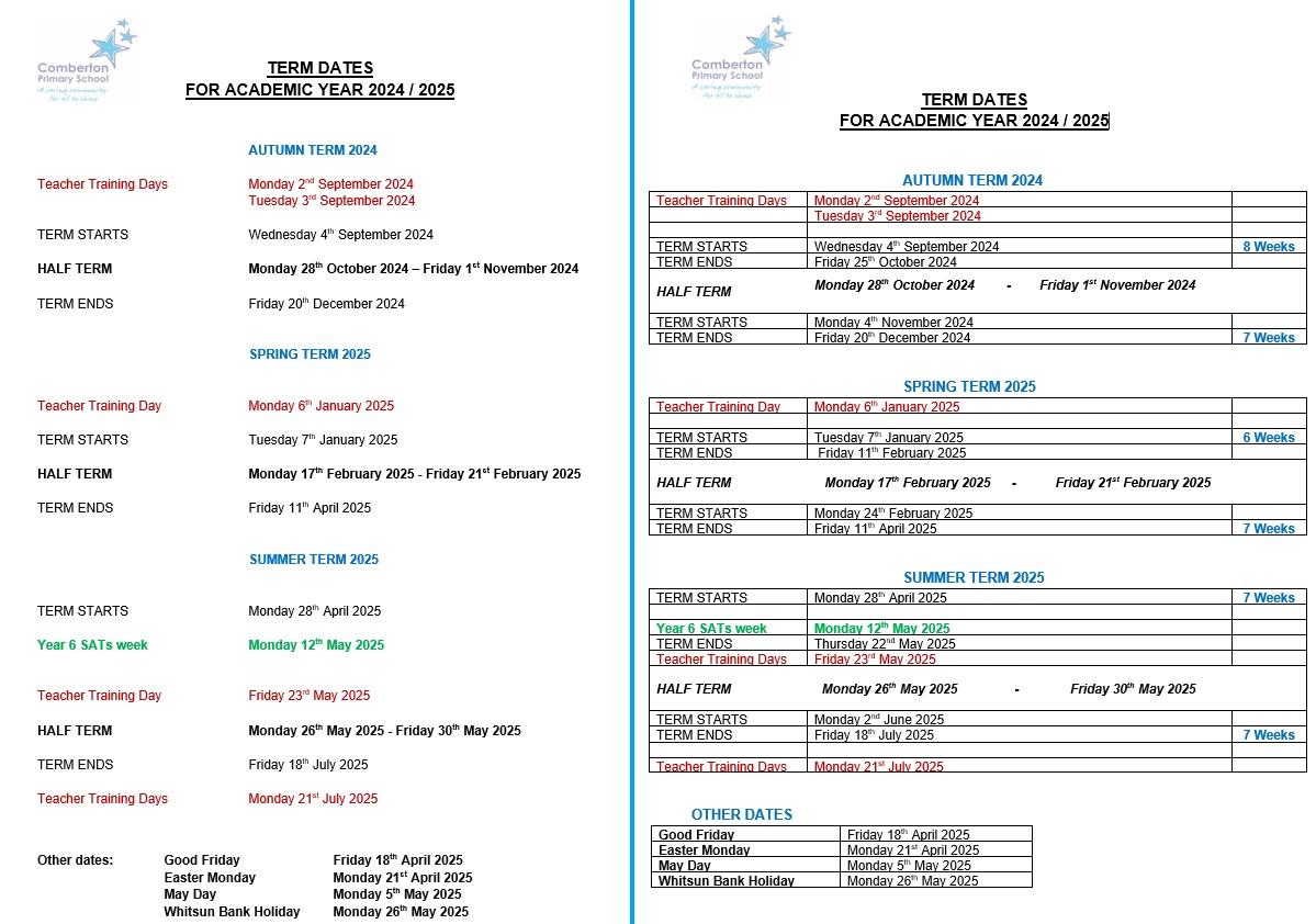Comberton Primary School - Term Dates